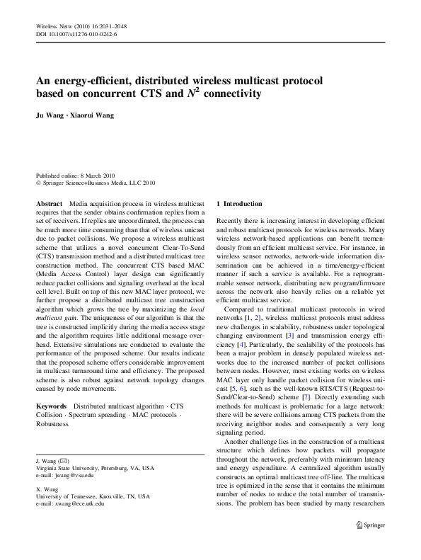 Pdf An Energy Efficient Distributed Wireless Multicast Protocol Based On Concurrent Cts And N
