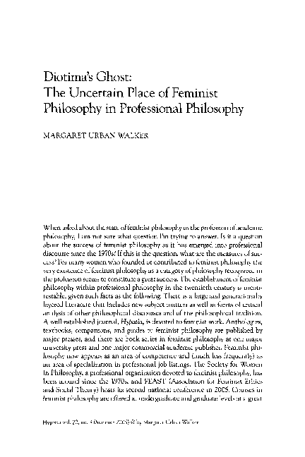 (PDF) Diotima's Ghost: The Uncertain Place of Feminist Philosophy in ...