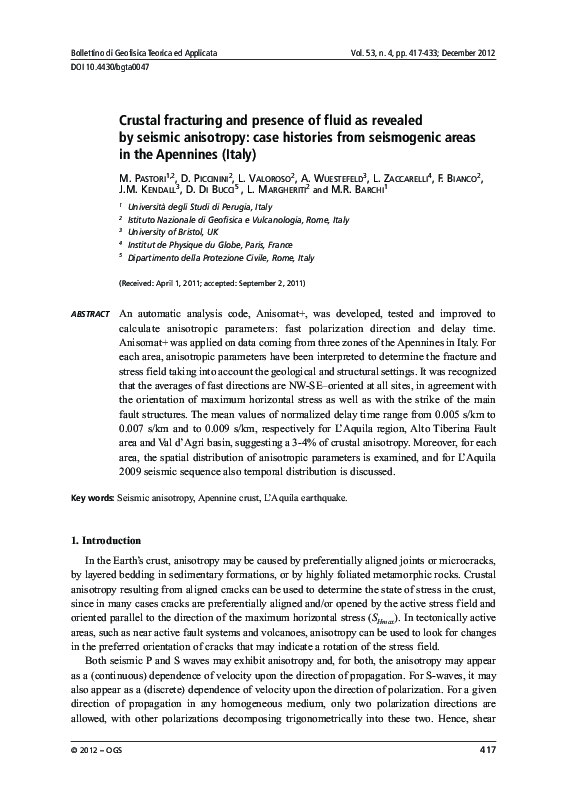 (PDF) Crustal fracturing and presence of fluid as revealed by seismic ...
