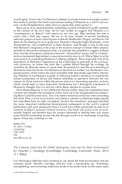 (PDF) The Common Good and the Global Emergency: God and the Built ...