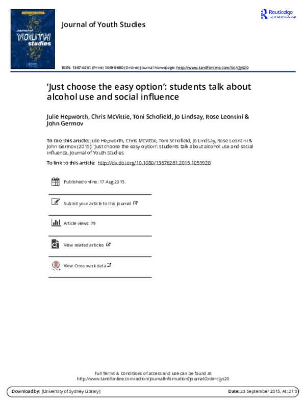 (PDF) ‘Just choose the easy option’: students talk about alcohol use ...
