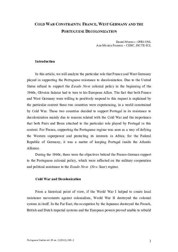 (PDF) Cold War Constraints: France, West Germany and Portuguese ...