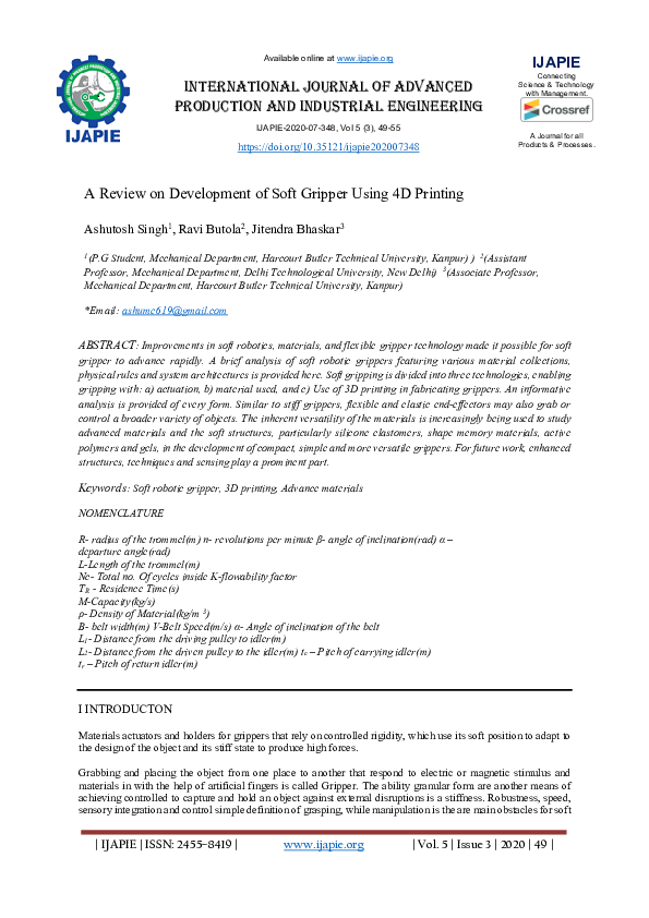 (PDF) A Review on Development of Soft Gripper Using 4D Printing