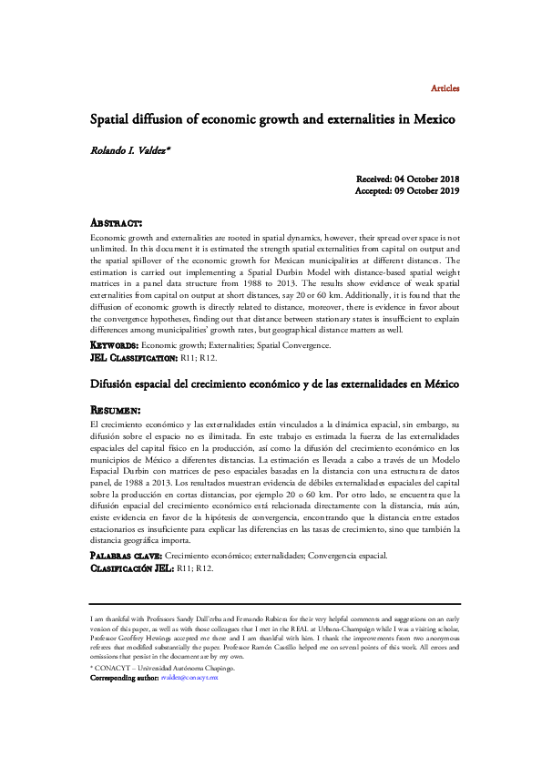 (PDF) Spatial diffusion of economic growth and externalities in Mexico