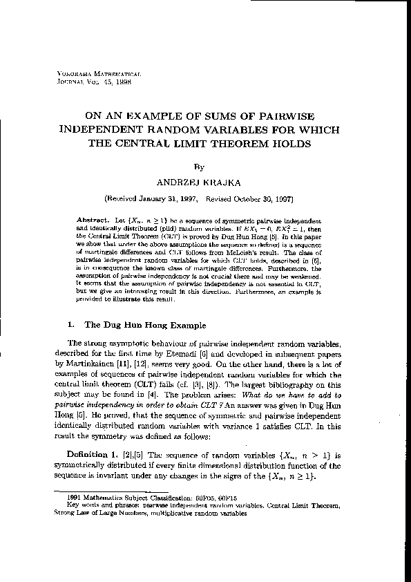 Pdf On An Example Of Sums Of Pairwise Independent Random Variables
