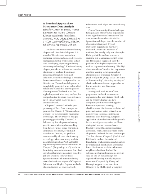 (PDF) A Practical Approach to Microarray Data Analysis