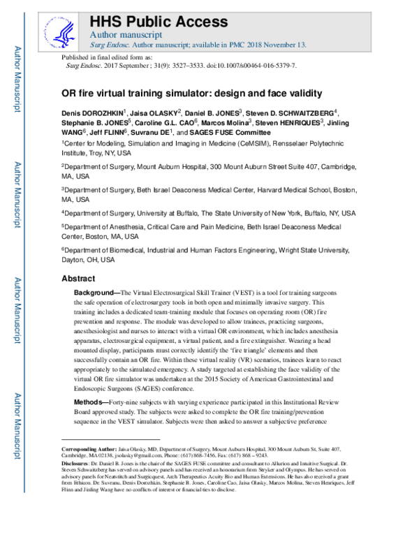 Pdf Or Fire Virtual Training Simulator Design And Face Validity