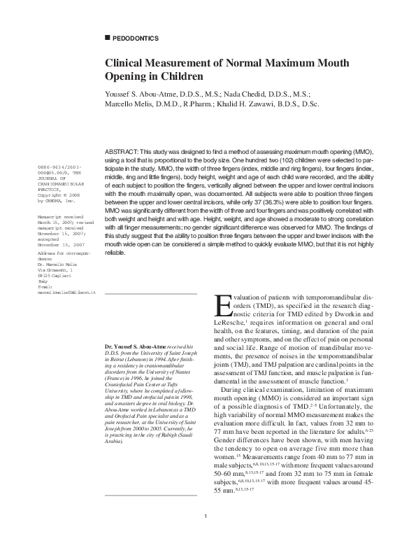 (PDF) Clinical measurement of normal maximum mouth opening in children