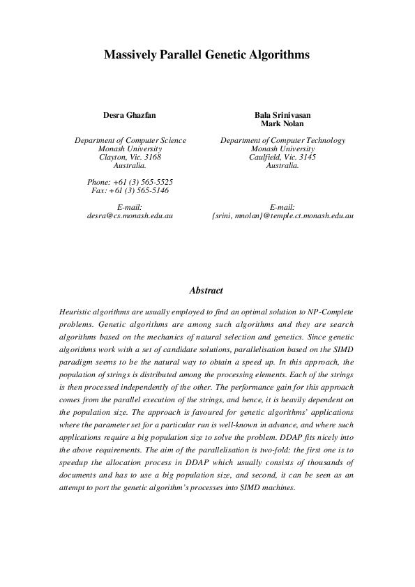 (PDF) Massively Parallel Genetic Algorithms