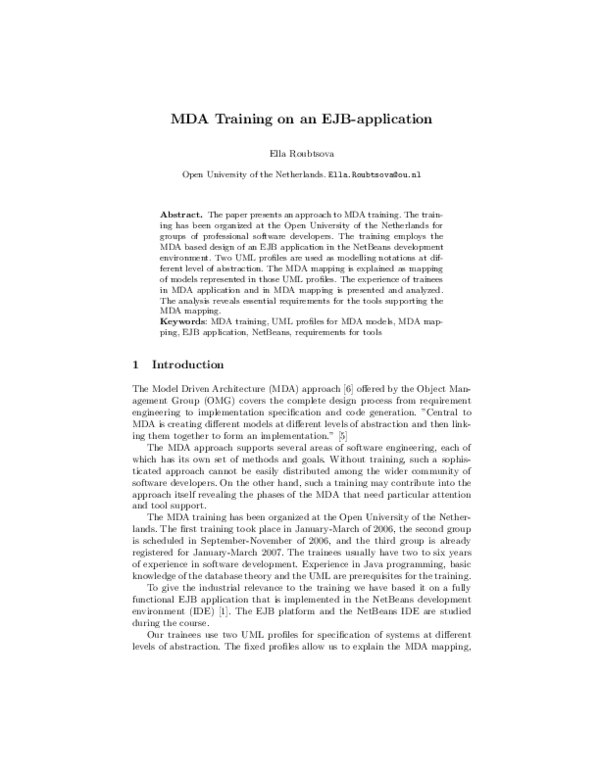 (PDF) MDA Training on an EJB-application