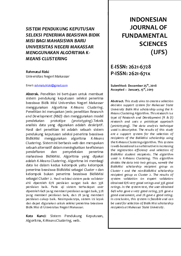 (PDF) Sistem Pendukung Keputusan Seleksi Penerima Beasiswa Bidik Misi Bagi Mahasiswa Baru ...