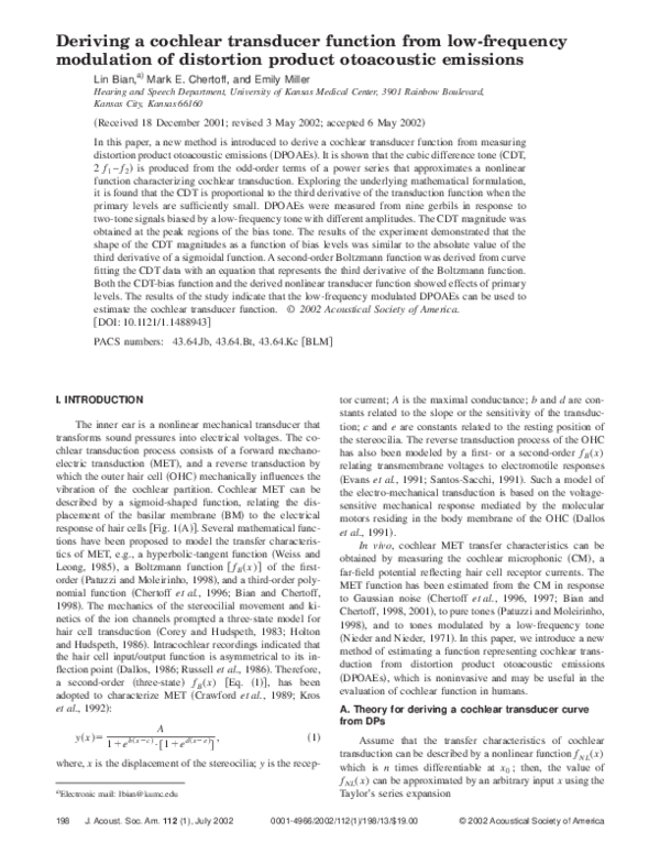 Deriving A Cochlear Transducer Function From Low Frequency Modulation Of Distortion Product