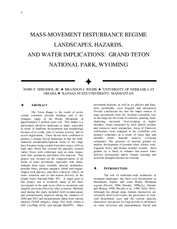 (PDF) Mass movement disturbance regime landscapes, hazards, and water ...