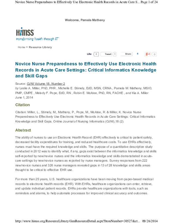 (PDF) Novice Nurse Preparedness to Effectively Use Electronic Health ...