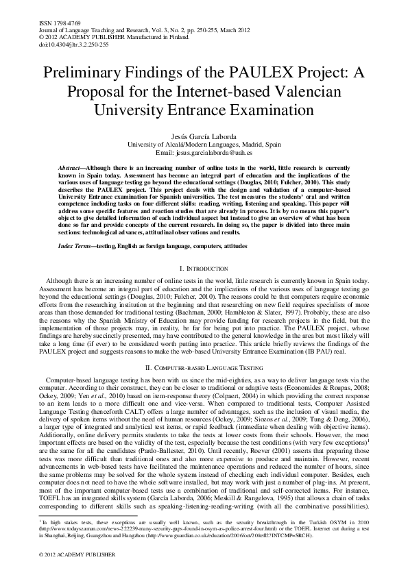 (PDF) Preliminary Findings of the PAULEX Project: A Proposal for the ...