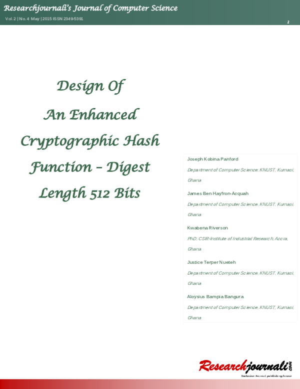 (PDF) Design of an Enhanced Cryptographic Hash Function-Digest Length 512 Bits