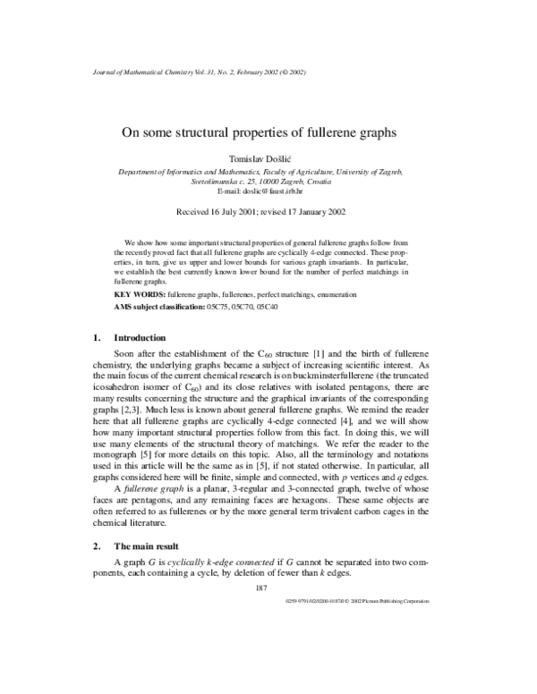 (PDF) On Some Structural Properties of Fullerene Graphs