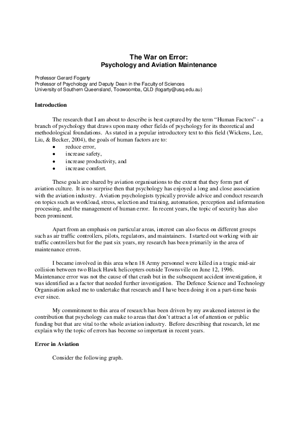 (PDF) The war on error: psychology and aviation maintenance