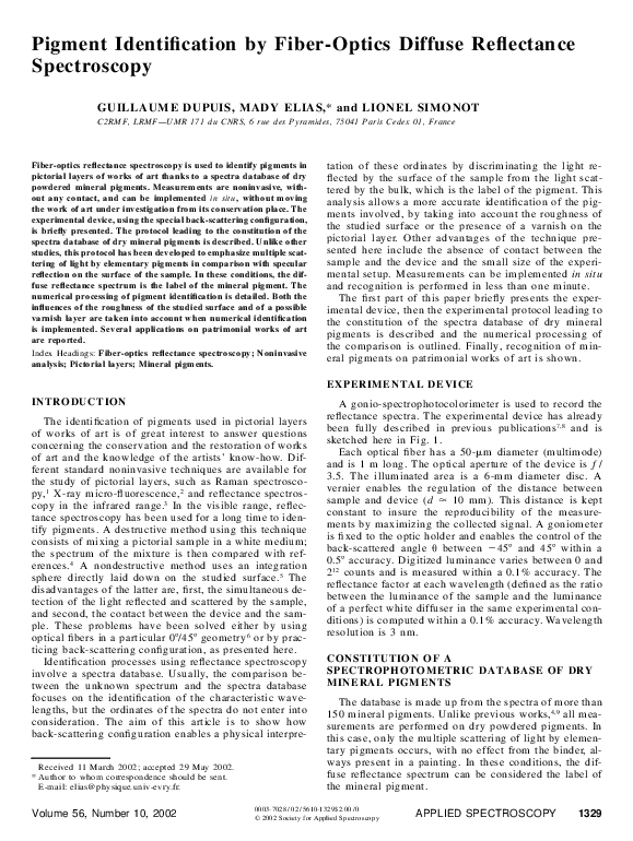 (PDF) Pigment Identification by Fiber-Optics Diffuse Reflectance ...