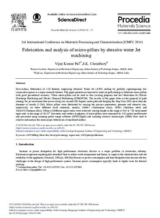 (PDF) Fabrication and Analysis of Micro-pillars by Abrasive Water Jet ...
