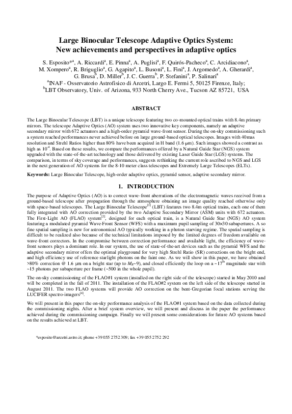 (PDF) Large Binocular Telescope Adaptive Optics System: new ...