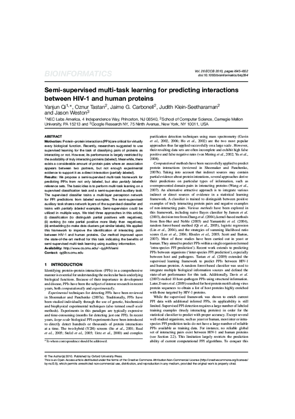 (PDF) Semi-supervised multi-task learning for predicting interactions between HIV-1 and human ...