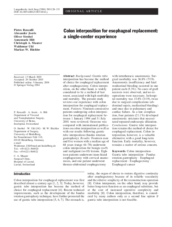 (PDF) Colon Interposition for Esophageal Replacement
