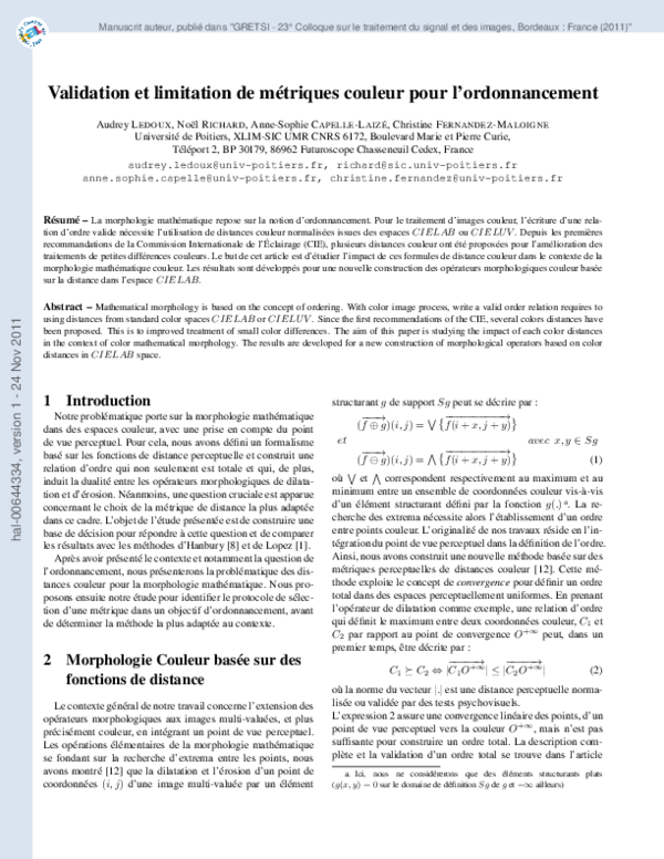 (PDF) Validation et limitation de métriques couleur pour l'ordonnancement