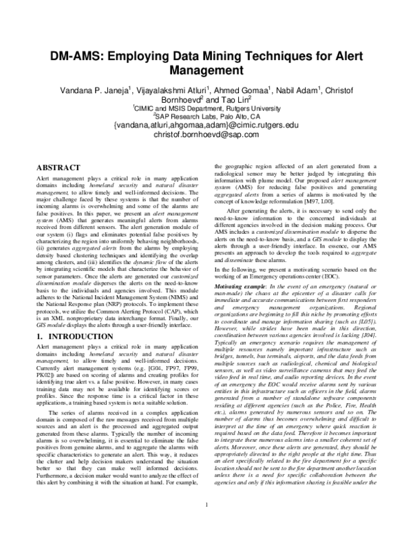 (PDF) DM-AMS: employing data mining techniques for alert management
