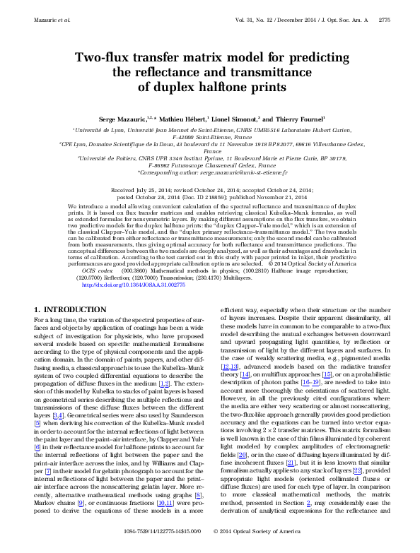 (PDF) Two-flux transfer matrix model for predicting the reflectance and ...
