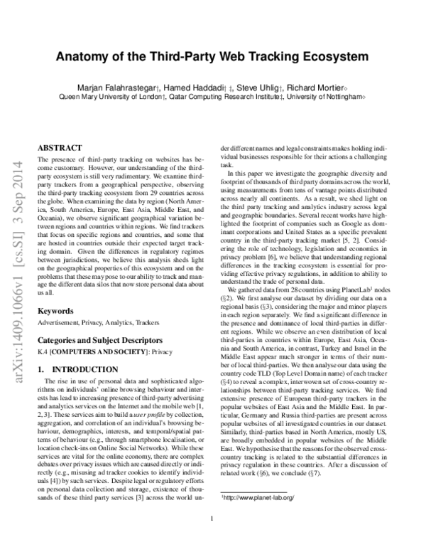 (PDF) Anatomy of the third-party web tracking ecosystem