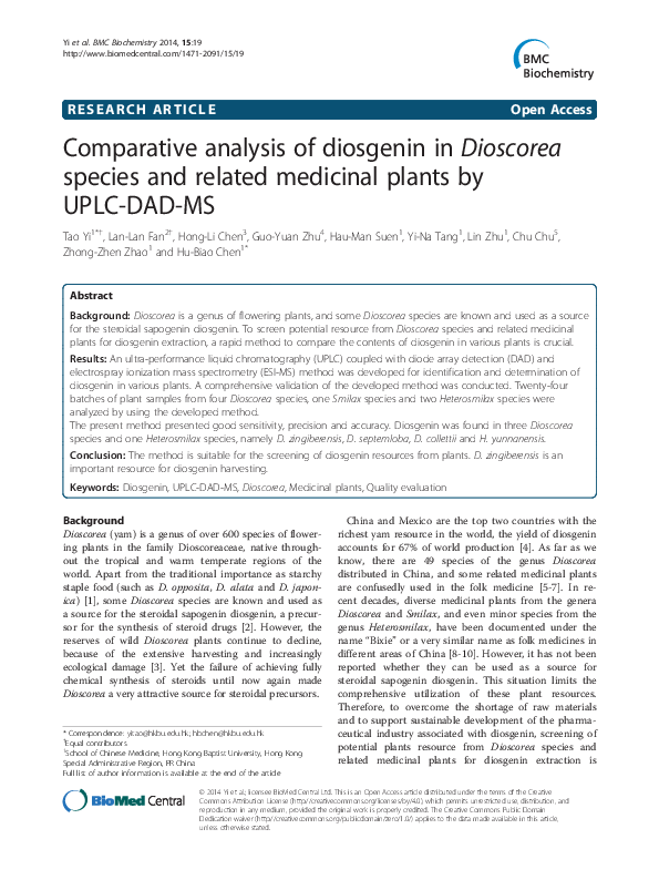 (PDF) Comparative analysis of diosgenin in Dioscorea species and ...