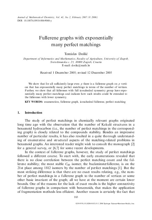 (PDF) Fullerene Graphs with Exponentially Many Perfect Matchings