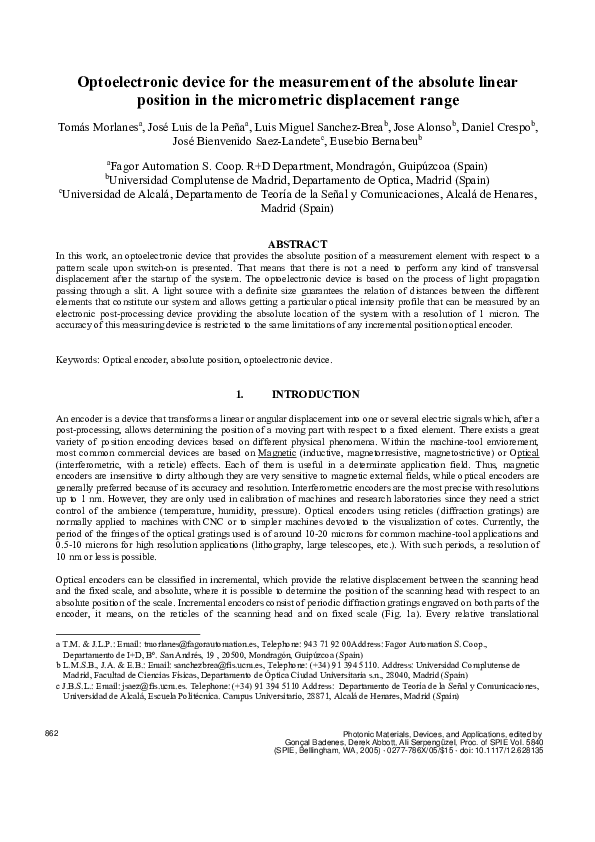 (PDF) Optoelectronic device for the measurement of the absolute linear ...