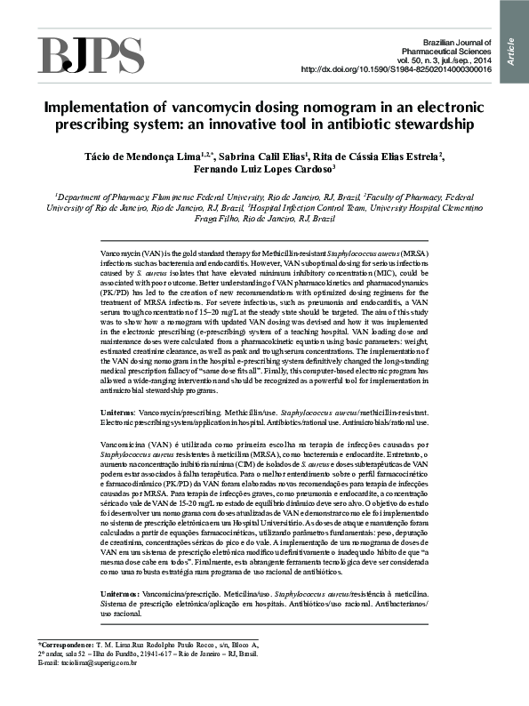 (PDF) Implementation of vancomycin dosing nomogram in an electronic ...