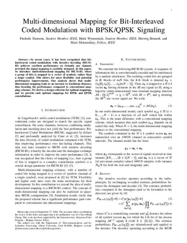Pdf Multidimensional Mapping For Bit Interleaved Coded Modulation