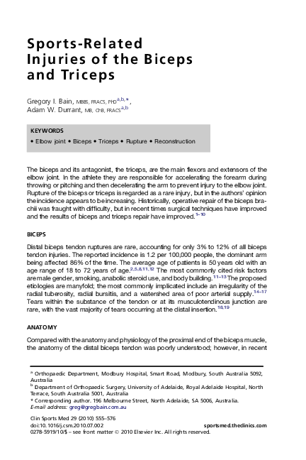 (PDF) Sports-Related Injuries of the Biceps and Triceps