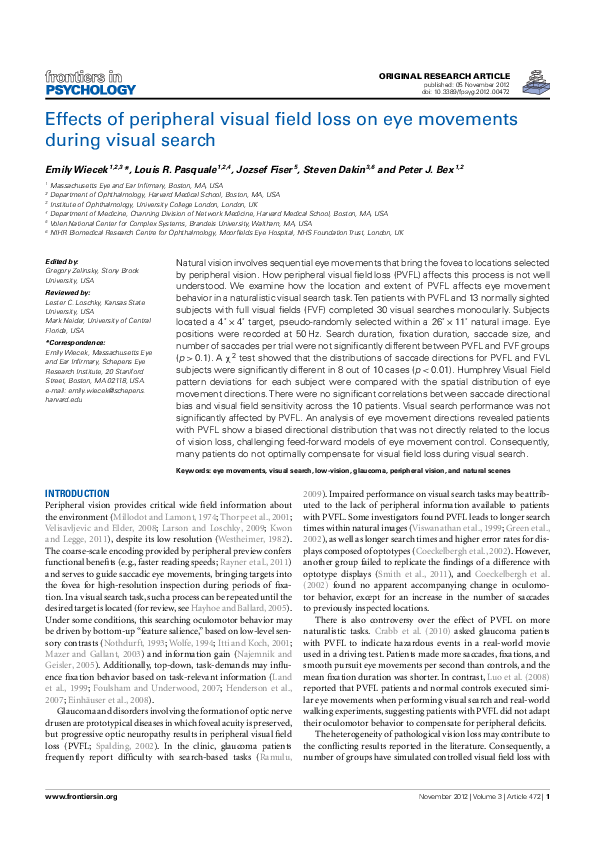 (PDF) Effects of Peripheral Visual Field Loss on Eye Movements During ...