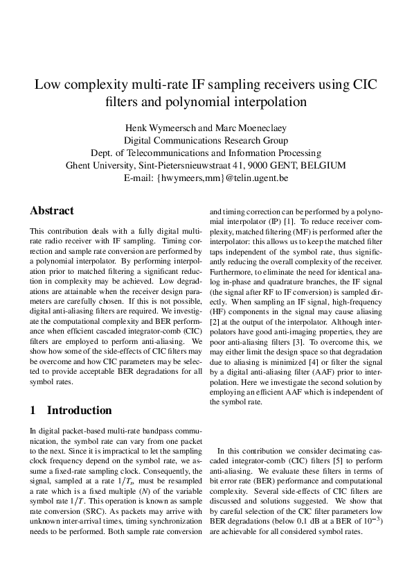 Pdf Low Complexity Multi Rate If Sampling Receivers Using Cic Filters And Polynomial Interpolation