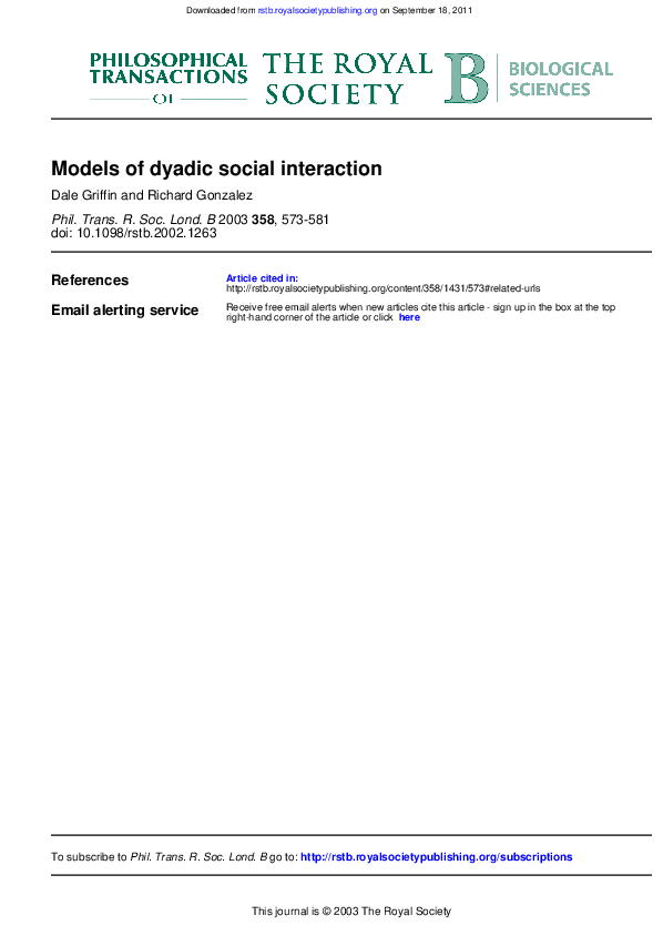 (PDF) Models of dyadic social interaction
