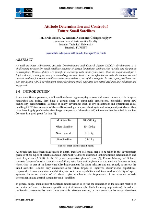 (PDF) Attitude Determination and Control of Future Small Satellites
