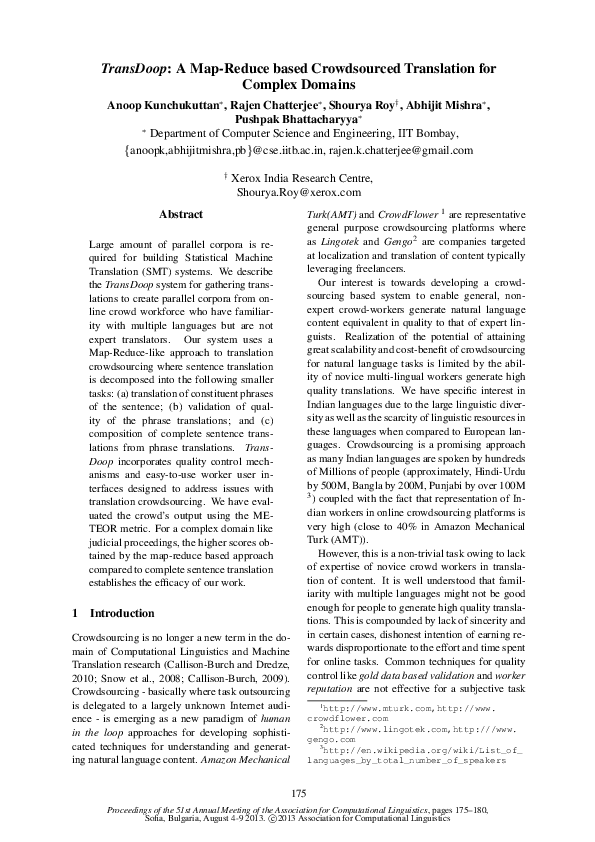 (PDF) TransDoop: A Map-Reduce based Crowdsourced Translation for ...