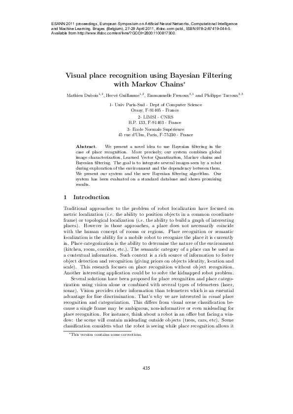 (PDF) Visual place recognition using Bayesian filtering with Markov chains