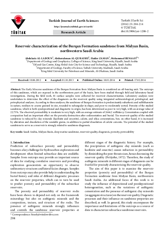 (PDF) Reservoir characterization of the Burqan Formation sandstone from ...
