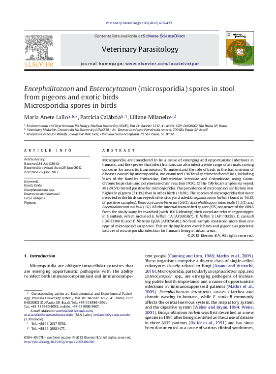 (PDF) Encephalitozoon and Enterocytozoon (microsporidia) spores in ...