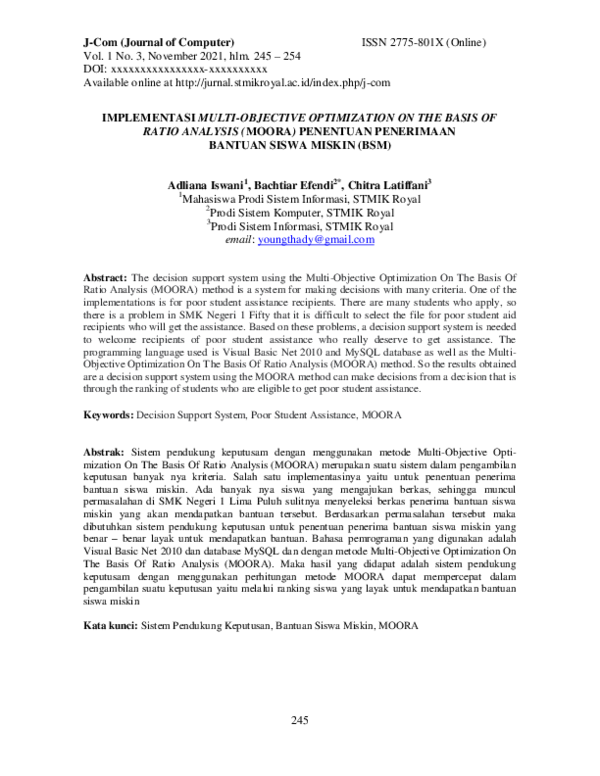 (PDF) Implementasi Multi-Objective Optimization On The Basis Of Ratio Analysis (MOORA) Penentuan ...