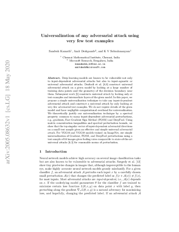 (PDF) Universalization of Any Adversarial Attack using Very Few Test ...