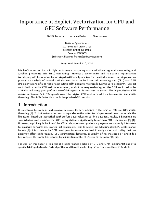 Pdf Importance Of Explicit Vectorization For Cpu And Gpu Software