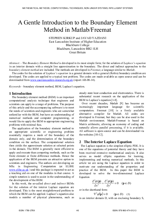 Pdf Boundary Element Method In Matlab And Freemat