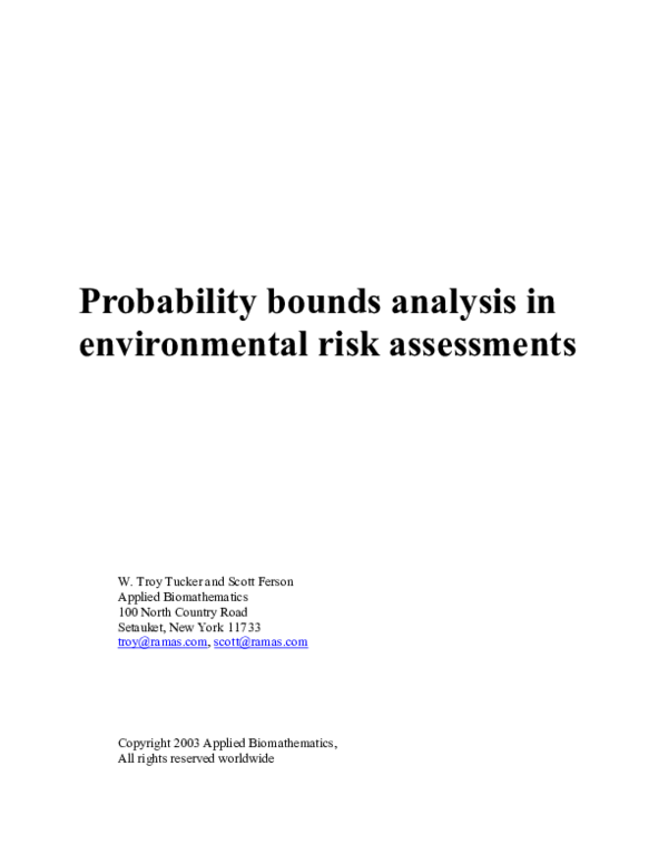 (PDF) Probability Bounds Analysis in Environmental Risk Assessment